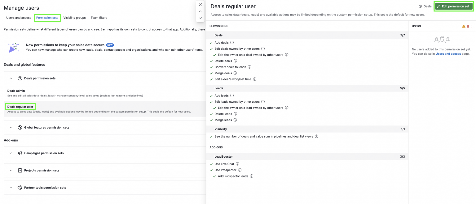 Pipedrive permission sets: a deep dive with 40+ permissions analyzed – Datomni: CDP, Analytics ...